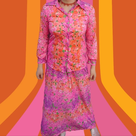 Vintage | Dresses | Vintage 97s Pink Purple Matching Set | Poshmark